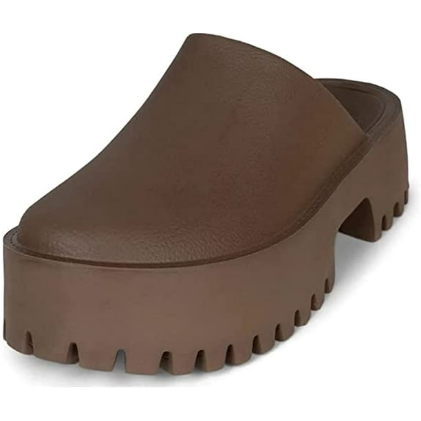 Jeffrey Campbell CLOGGE Brown Chunky Block Heel Slip On Rounded Toe ...
