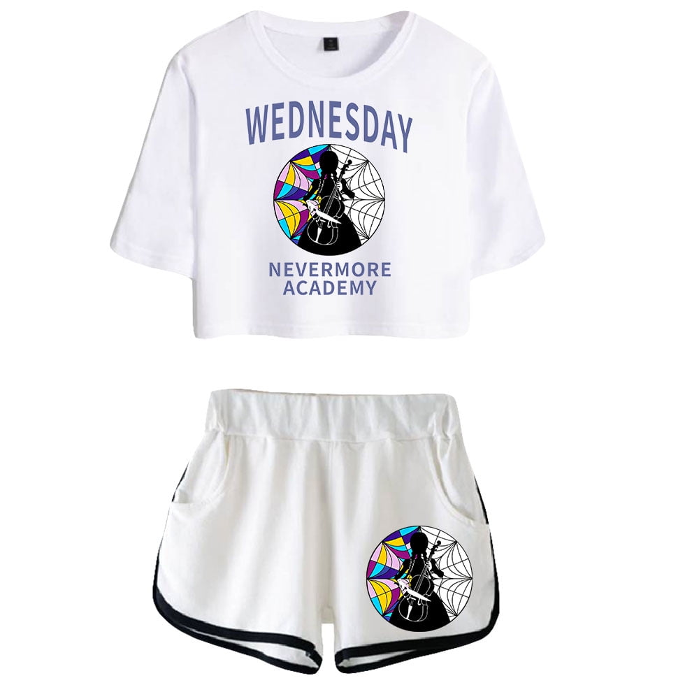 Wednesday Addams Short T shorts suit with exposed navel Printed pattern ...