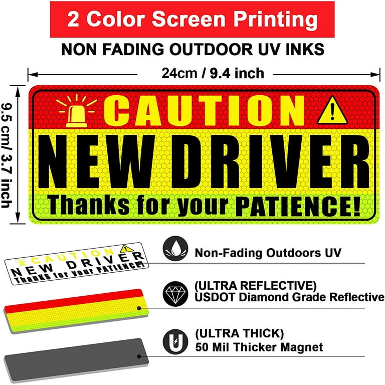 New Driver Car Magnets 3-Pack New Driver Magnets - Reflective Safety ...