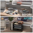Black Multi-tier Wood Desk File Organizer with 3 Tray Shelves and ...