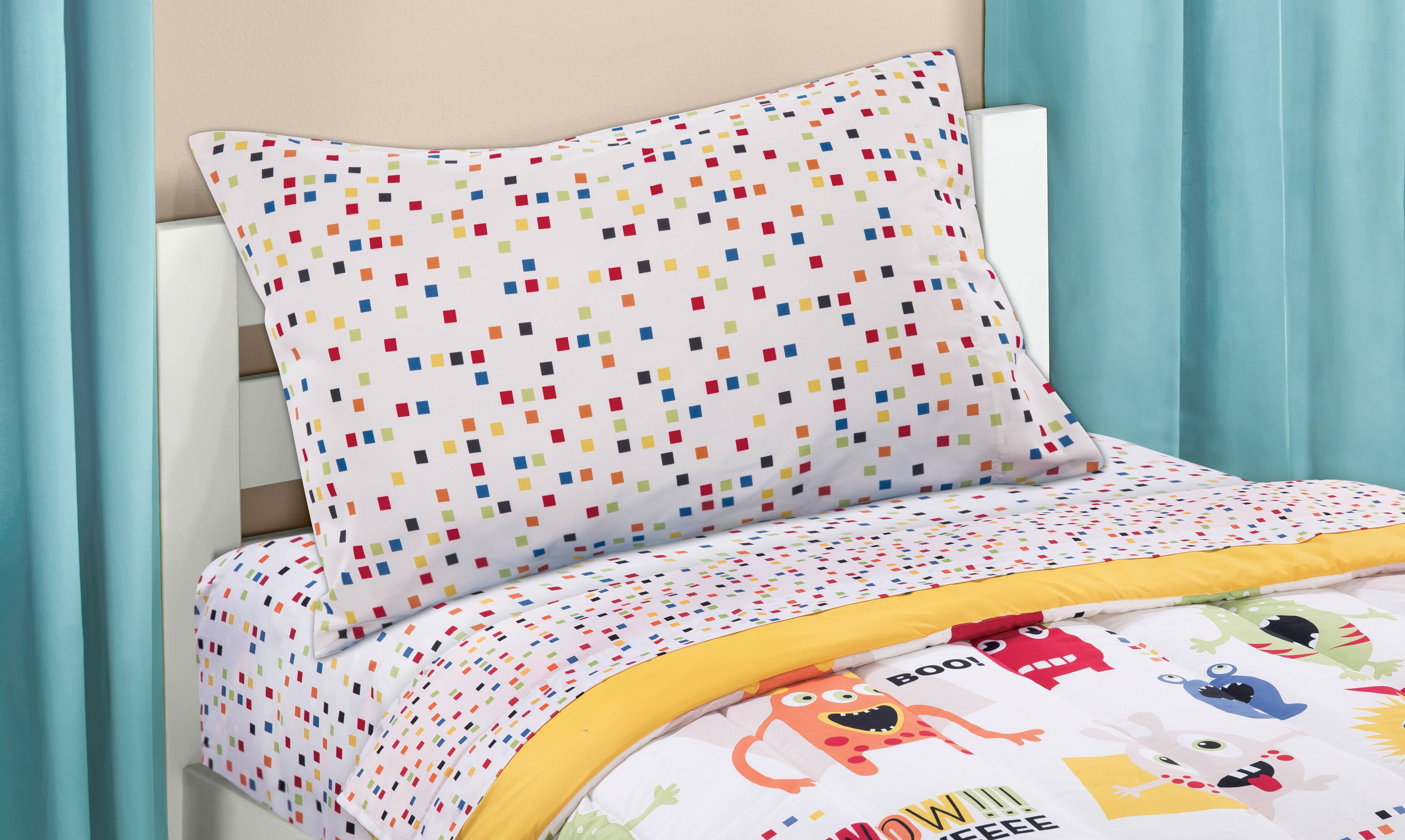 Your Zone White Colorful Squares 4-Piece Polyester Sheet Set, Full ...