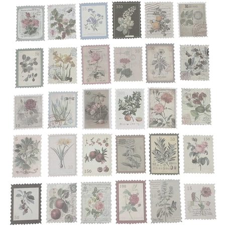 120 Sheets Vintage Kraft Scrapbook Paper Postage Stamp Flake Stickers ...