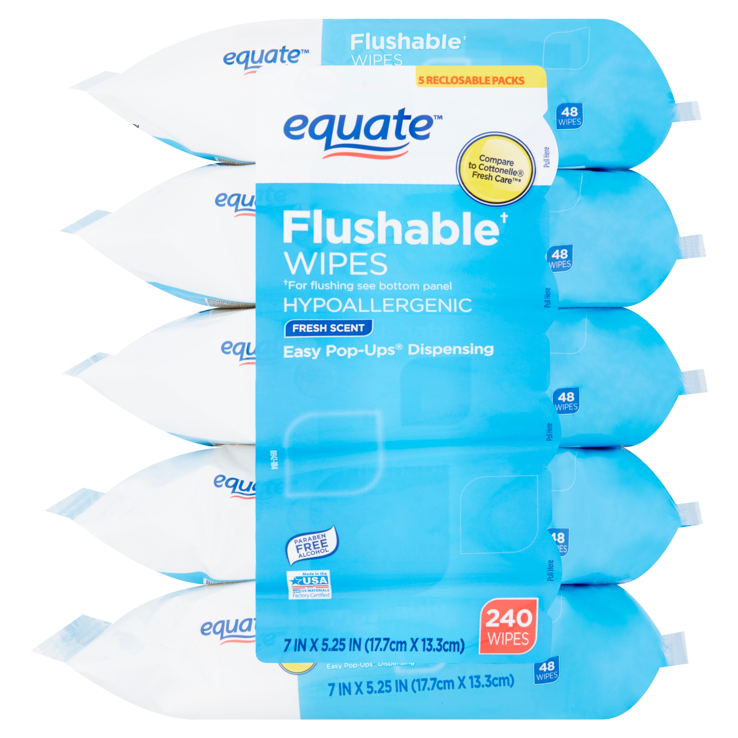 Equate Flushable Wipes Fresh Scent 5 Packs Of 48 Wipes 240 Wipes Equate Flushable Wipes Fresh Scent 5 Packs Of 48 Wipes 240 Wipes