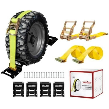 Wheel Chock Tie Down Kit (4,500lb Break Strength) Heavy Duty Trailer Tire Straps System for ATV ...