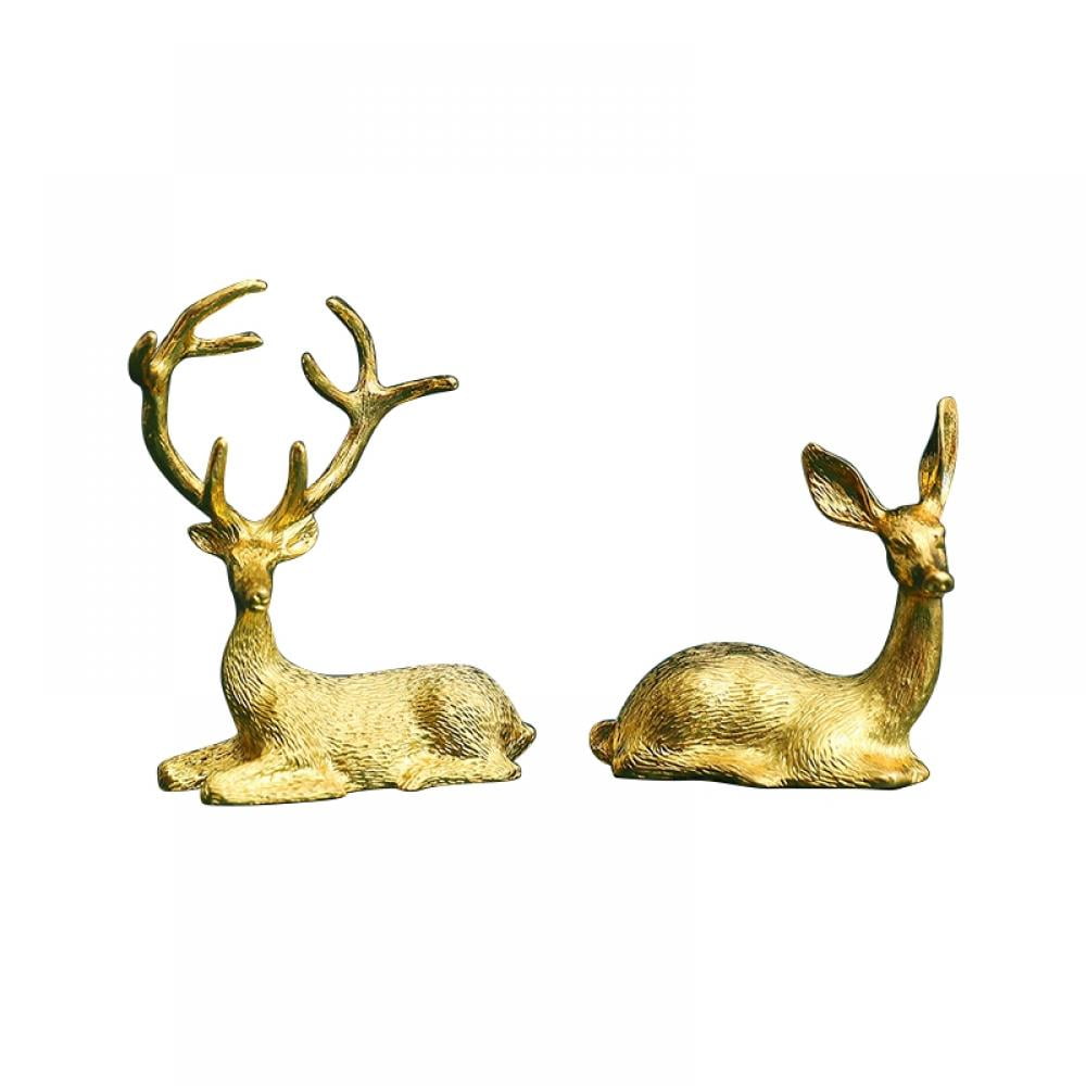 2Pcs Reindeer Figurines Sculpture, Resin Origami Elk Standing and ...