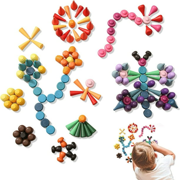 POINTERTECK 63 Pieces Rainbow Loose Parts Toys Wooden Rainbow Stacking ...