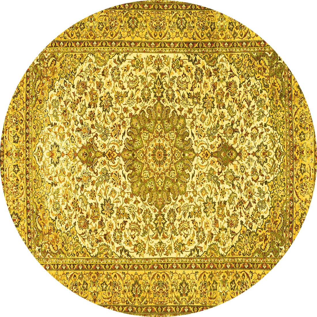 Ahgly Company Machine Washable Indoor Round Medallion Yellow ...