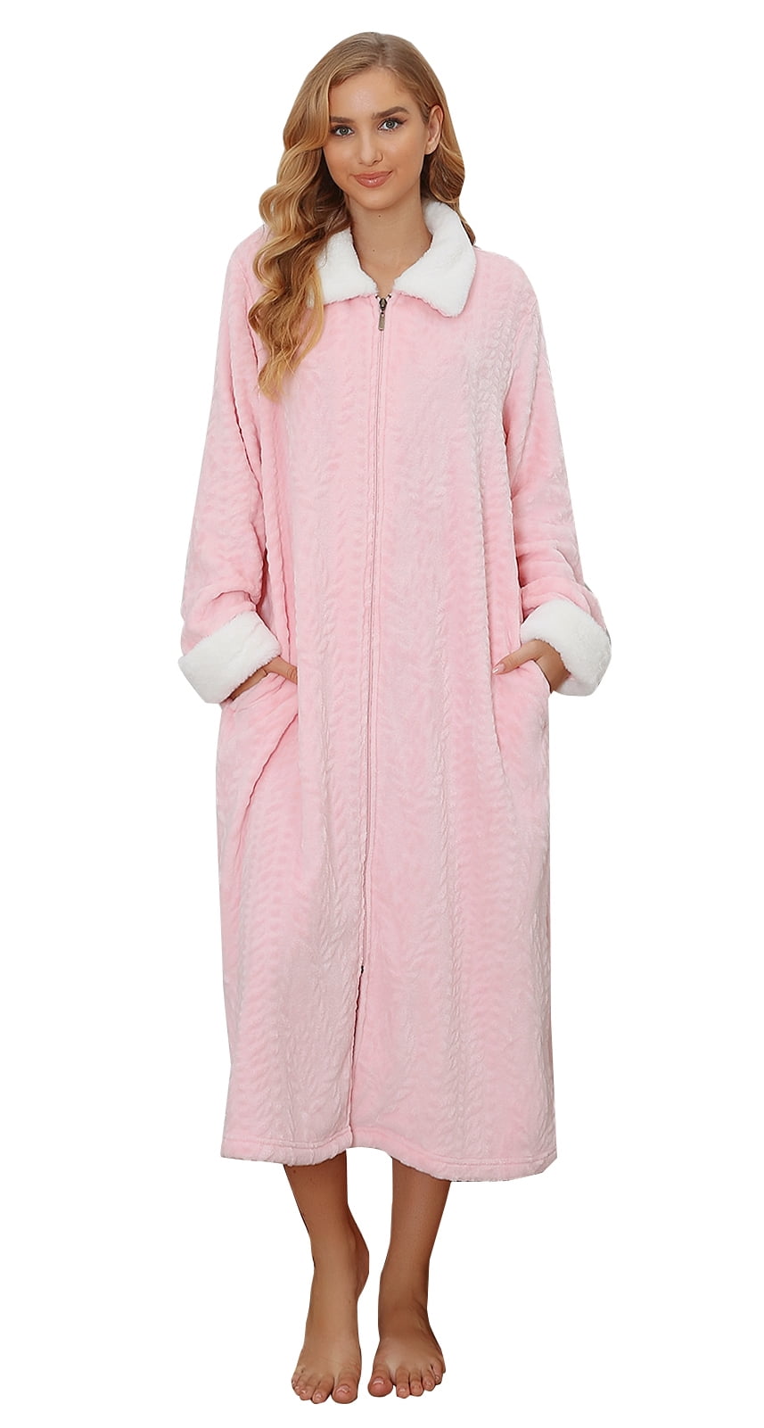 Richie House Women Fleece Robe Plush Long Zip Front Warm Soft Zippered Bathrobes S-3XL RHW4047 ...