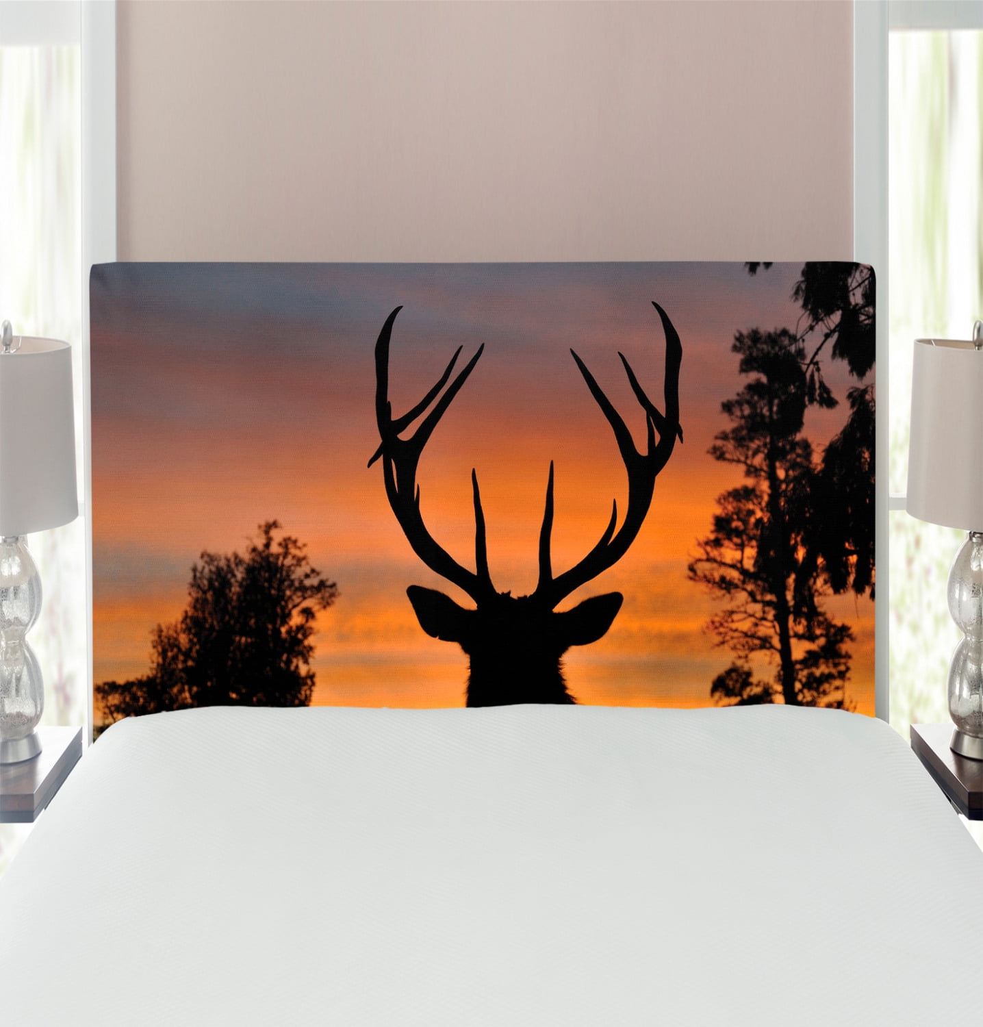 Antlers Headboard, Black Deer on Sky Background West Coast South Island ...