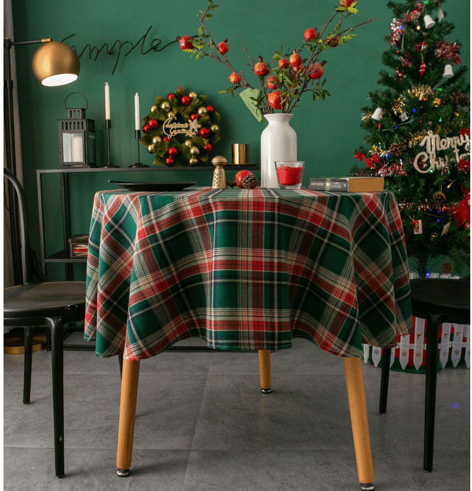 Mantel navideño, mesa de comedor a cuadros americanos, mantel redondo, tela para mesa de centro ...