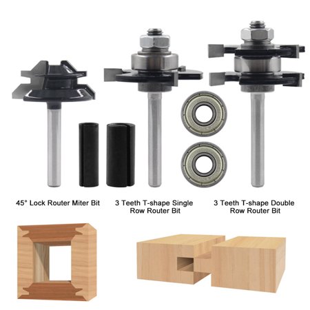 7pcs Tenon Woodworking Tools 3 Teeth T Shape Tongue Groove DIY Router ...