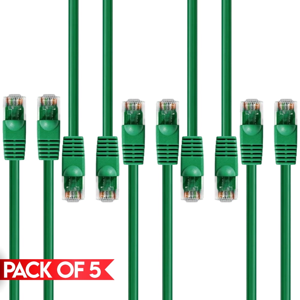 Cmple - [5 PACK] 7 Feet Cat5e Cable, Ethernet Patch Cord, Green Cat5 ...