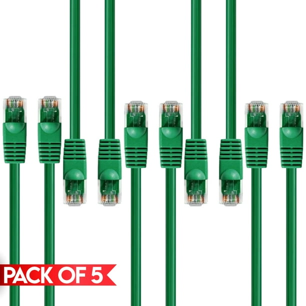Cmple - [5 PACK] 3 Feet Cat5e Cable, Ethernet Patch Cord, Green Cat5 ...