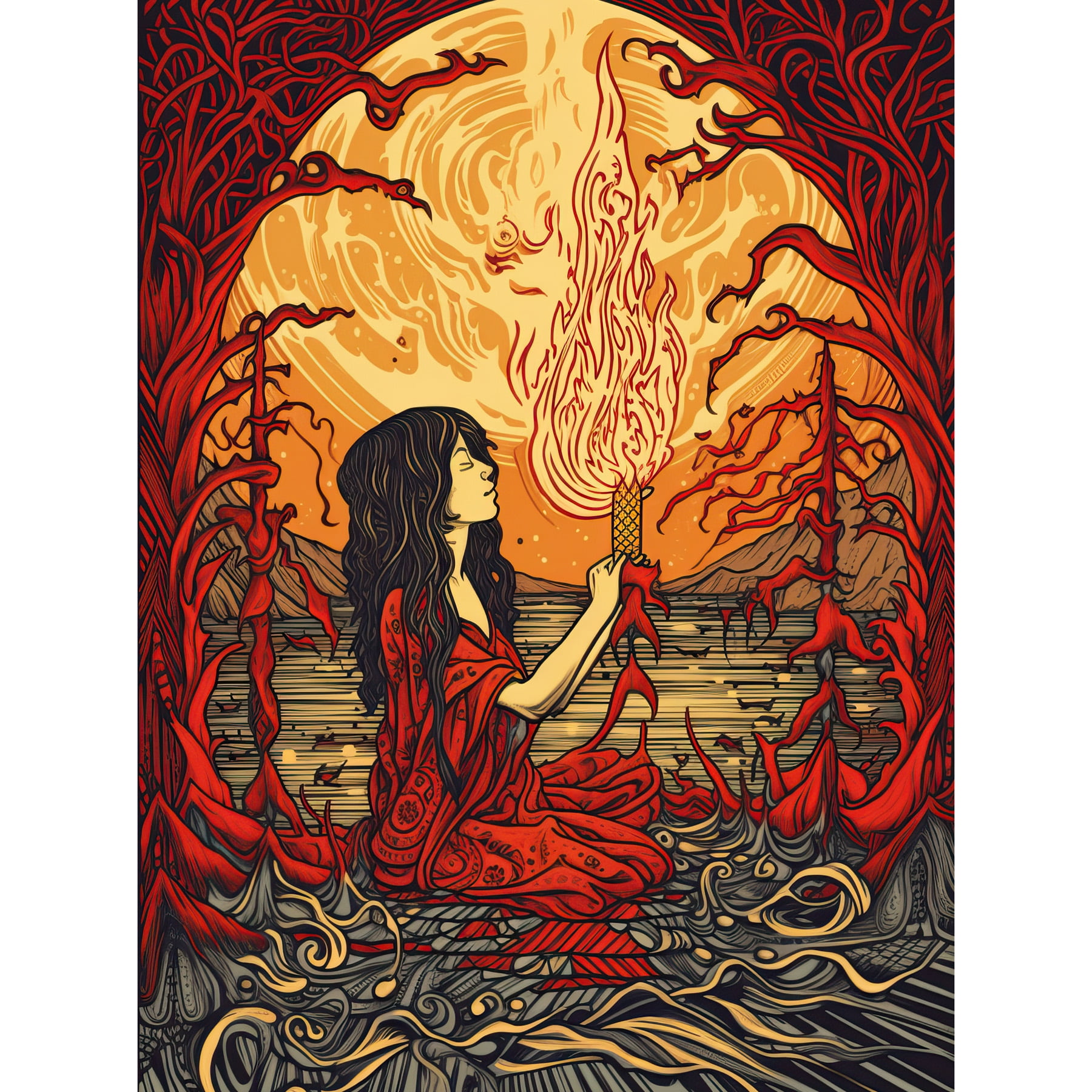 Red Witch Concept Art Fire Priestess Art Nouveau Unframed Wall Art ...