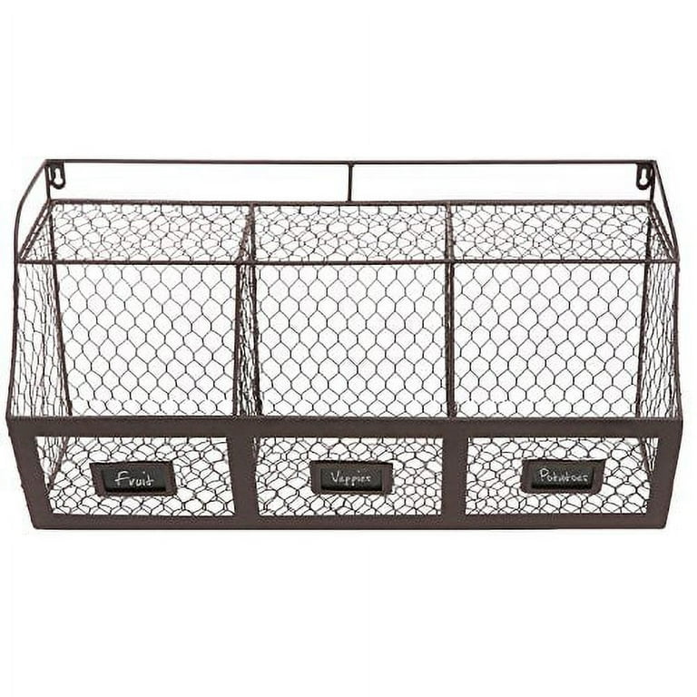 K cliffs 3 Compartment Wall Mount Metal Storage Basket Large Kitchen Hanging Metal Fruit Baskets Wire Basket Rack Bin Antique Brown