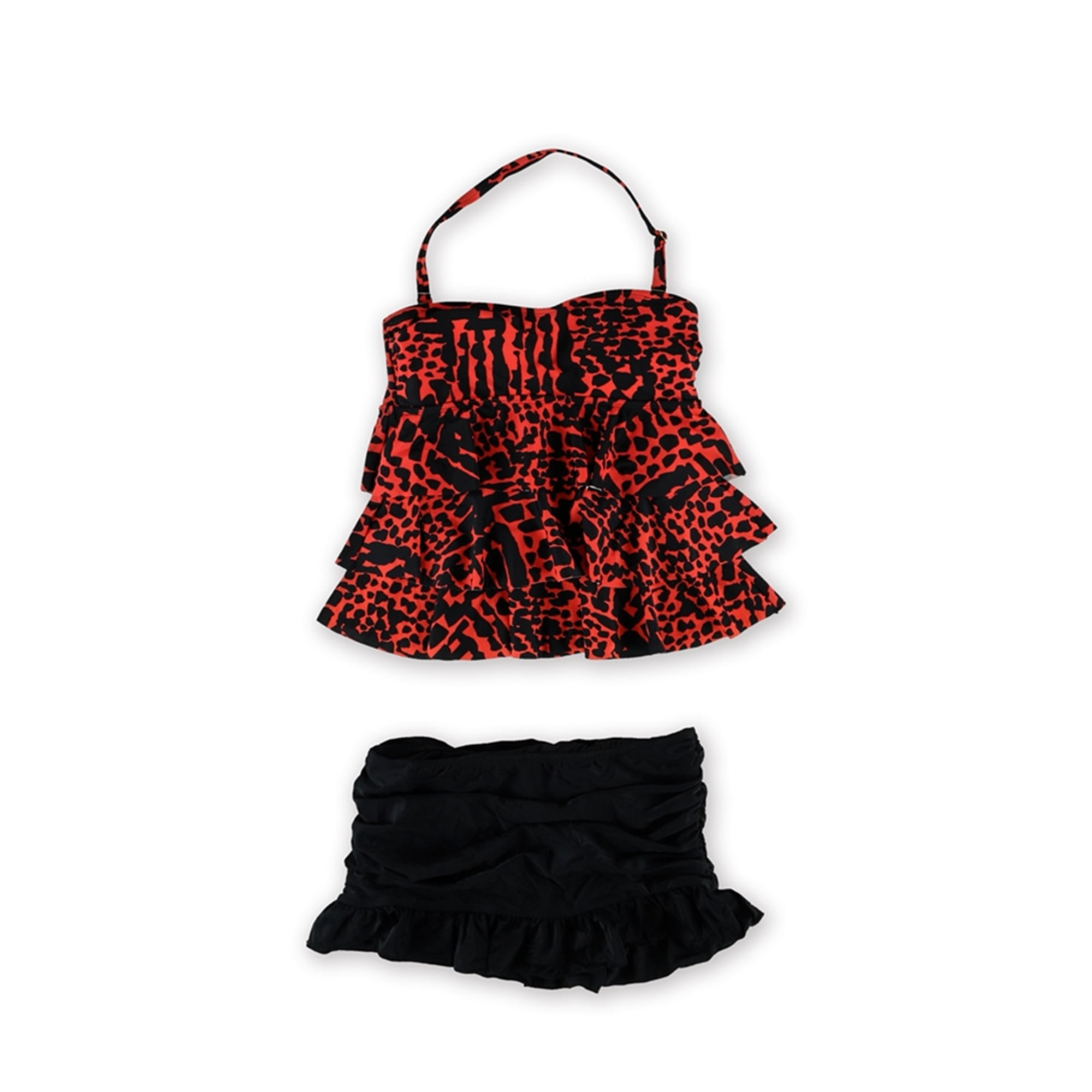 Island Escape Womens Tiered Ruffled Skirtini 2 Piece Bandeau Orange 6