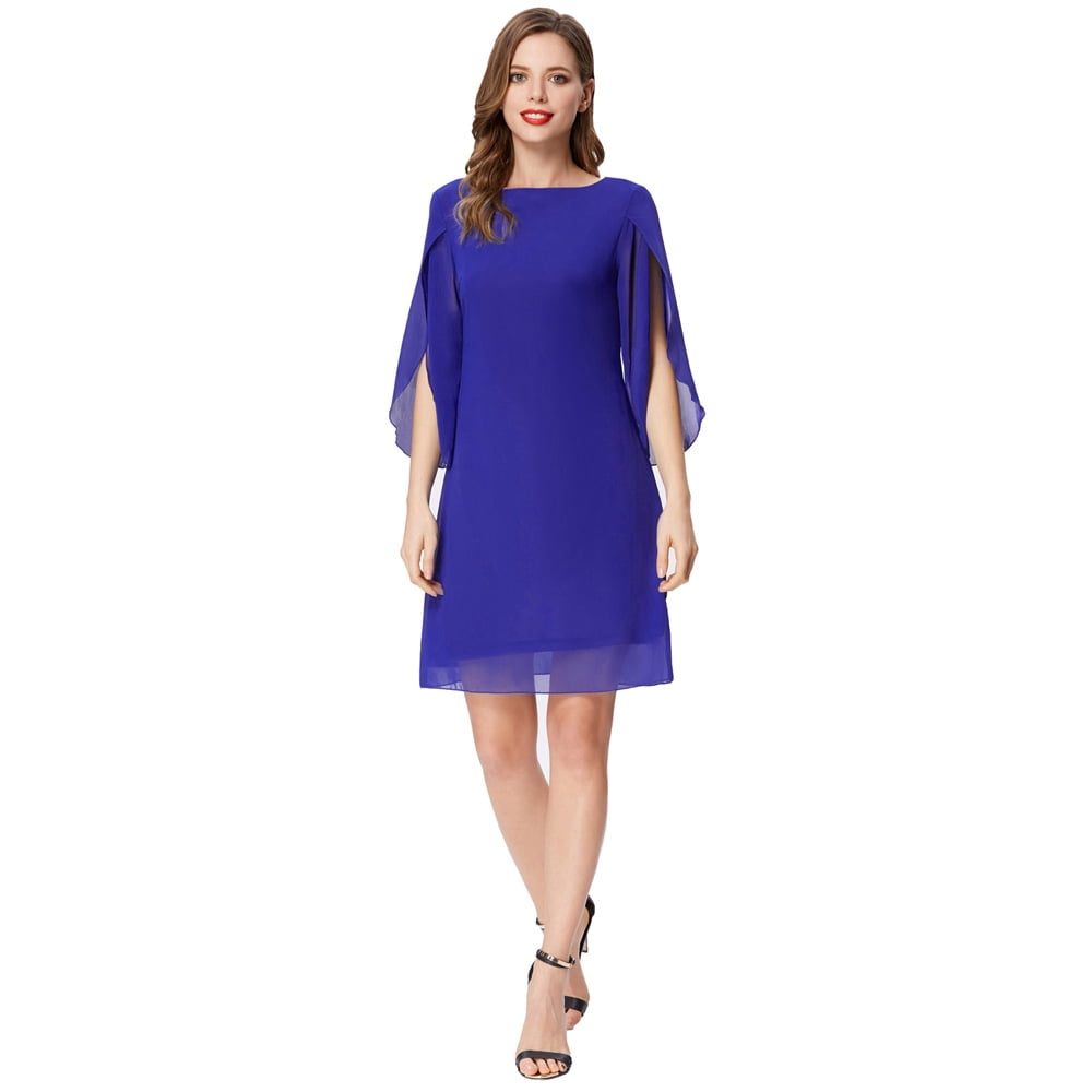 Grace Karin Women's Elegant 3/4 Slit Sleeve Loose Chiffon Dress V Back ...