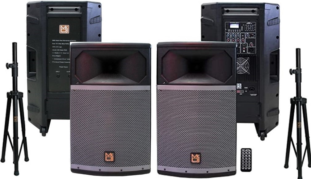 MR DJ PRO115BT & PRO115S PA DJ Active & Passive Speaker & Stands ...