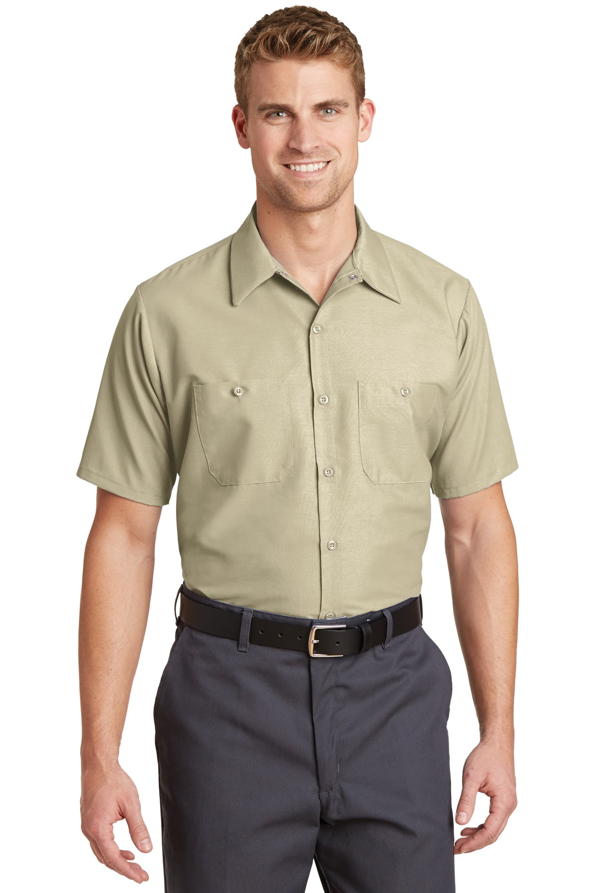 Red Kap SP24 Short Sleeve Industrial Work Shirt, Light Tan, 6XLR ...