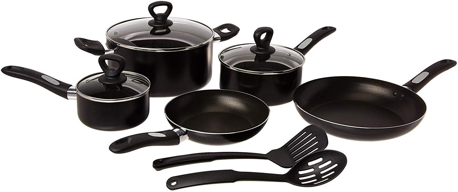 Mirro A797SA Get A Grip Aluminum Nonstick Cookware Set, 10-Piece, Black ...