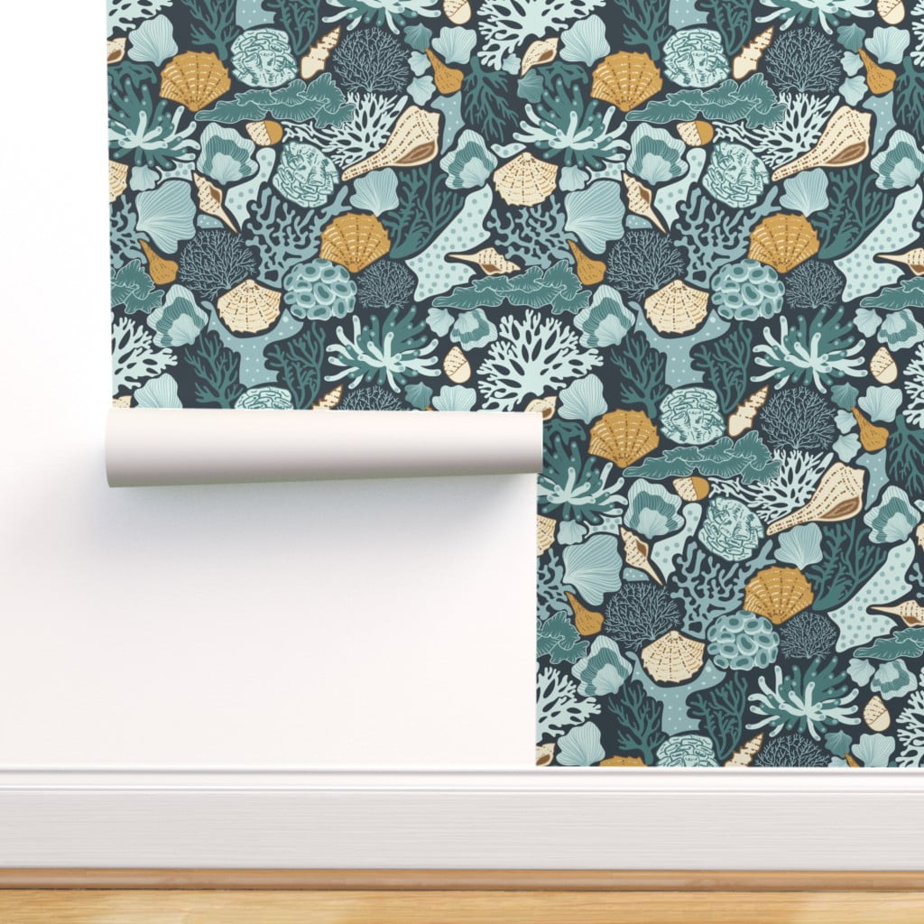 Commercial Grade Wallpaper Swatch - Shell Reef Seashells Ocean Gold ...