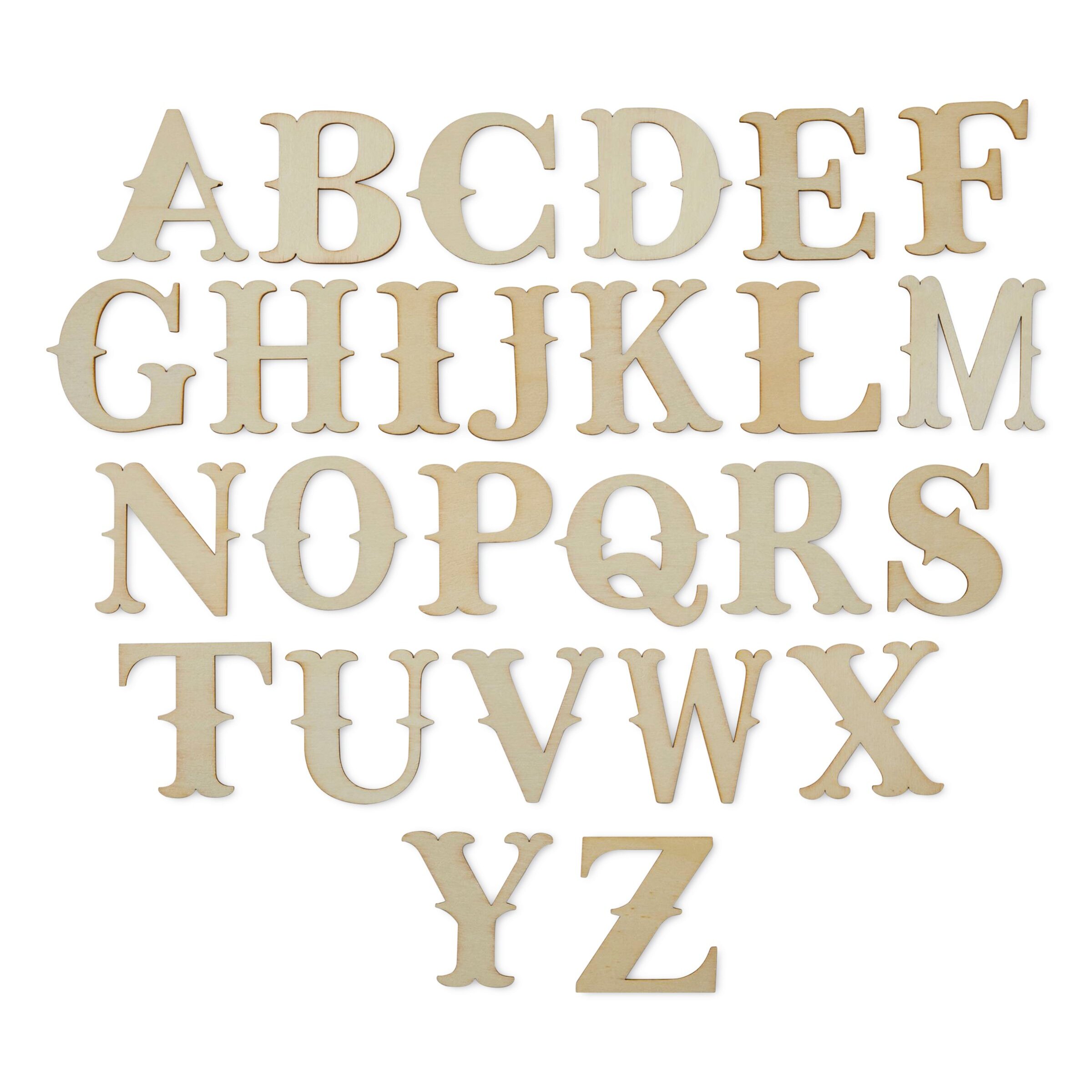 Park Lane Unfinished Wood Letters - Uppercase, Basic Serif, Pkg of 26 ...