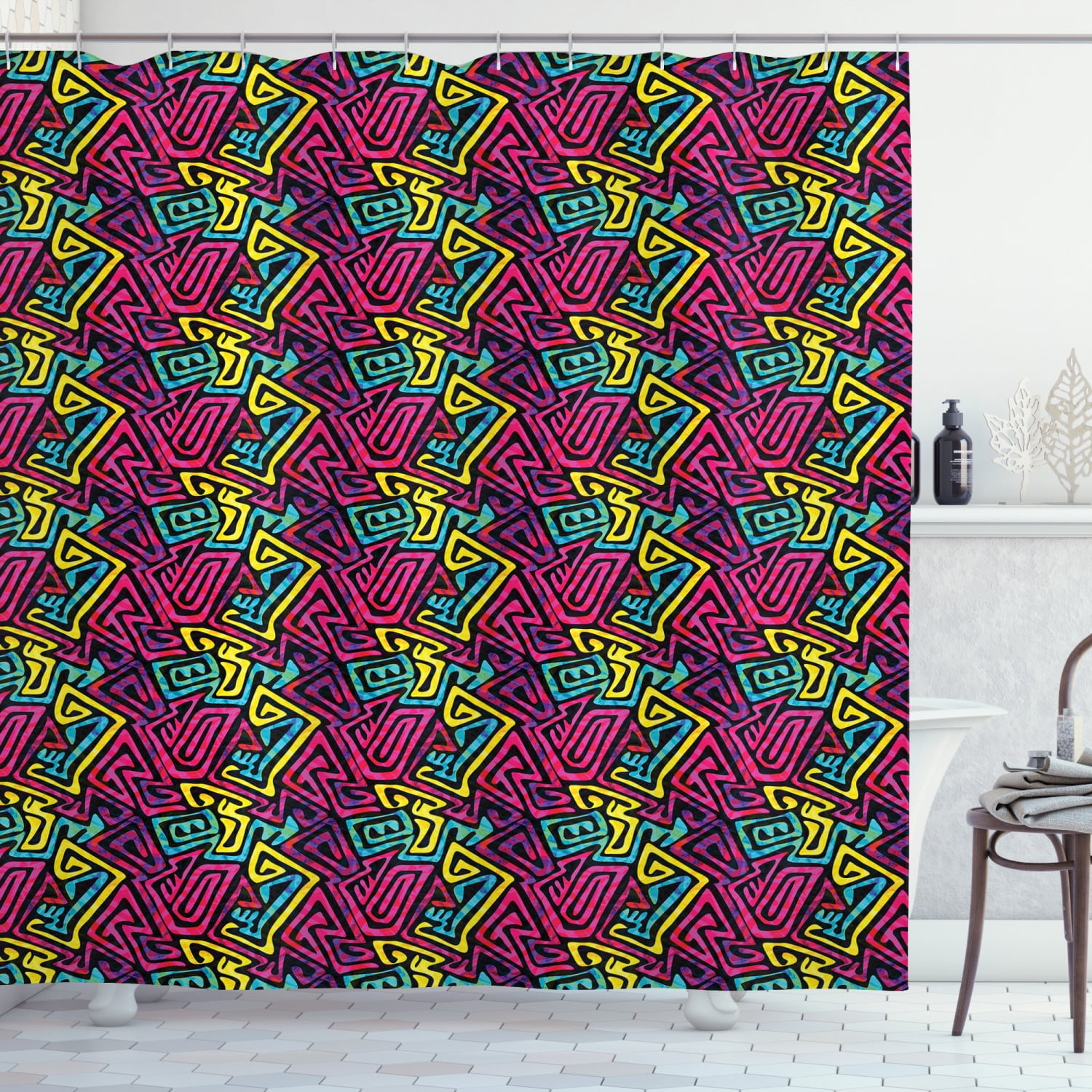 Funky Shower Curtain, Random Maze Like Pattern Colorful Design Modern ...