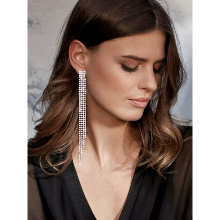 Long crystal drop earrings store