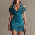 2026 New Y2K American Retro Women's Red Velvet Fringe Mini Dress Off ...