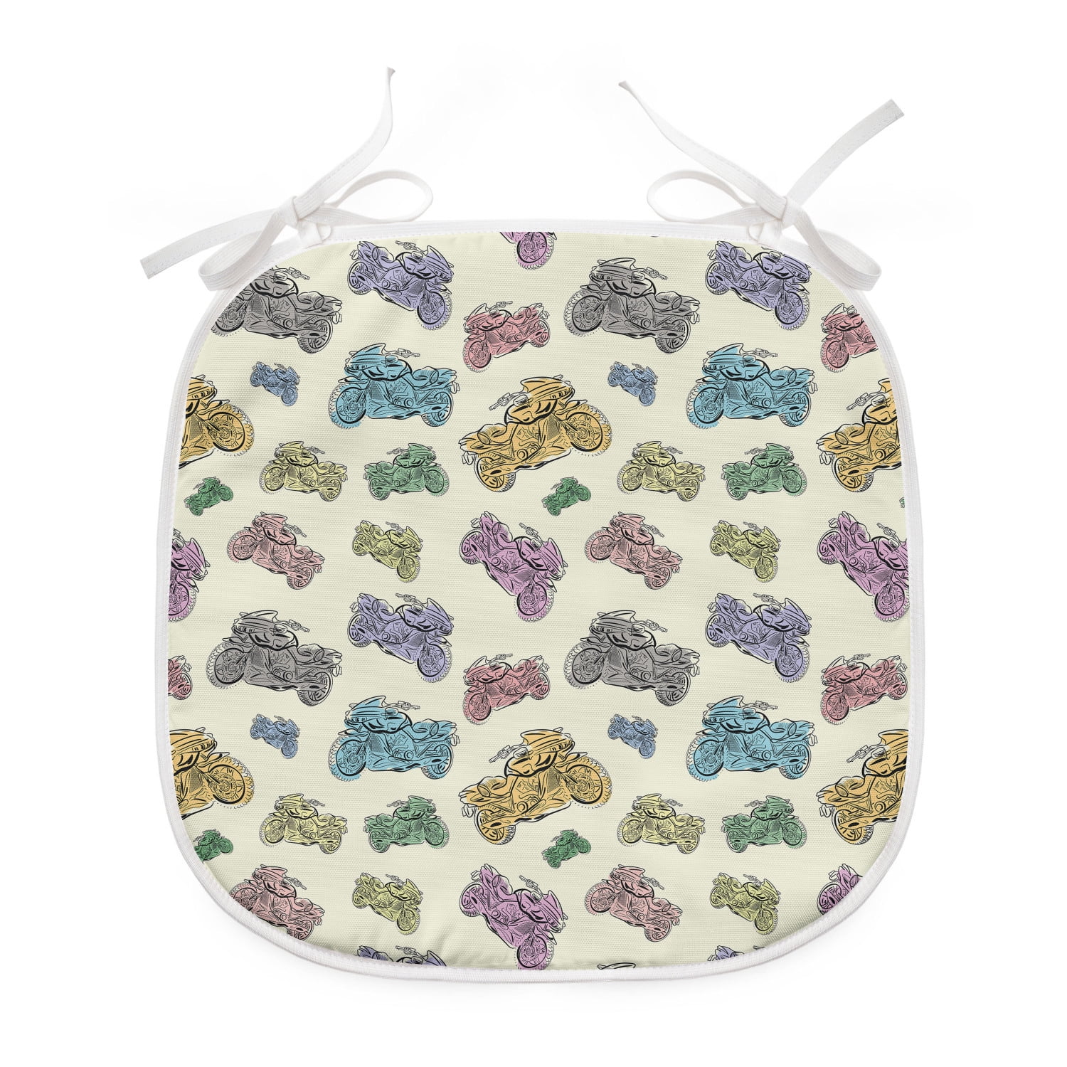 Motorcycle Dining Chair Pad, Pastel Color Racing Motorcycle Sketching ...