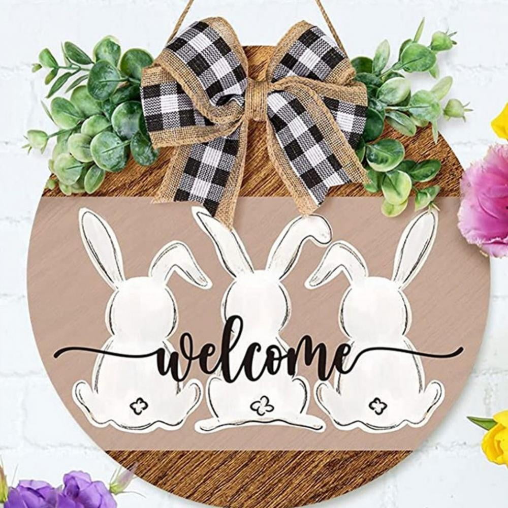 Monfince Easter Welcome Sign Front Door Hanging Decor Rustic Wood ...