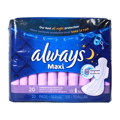 Always Maxi Pads Overnight Extra Heavy Flow, 20 each (Pack of 2 ...