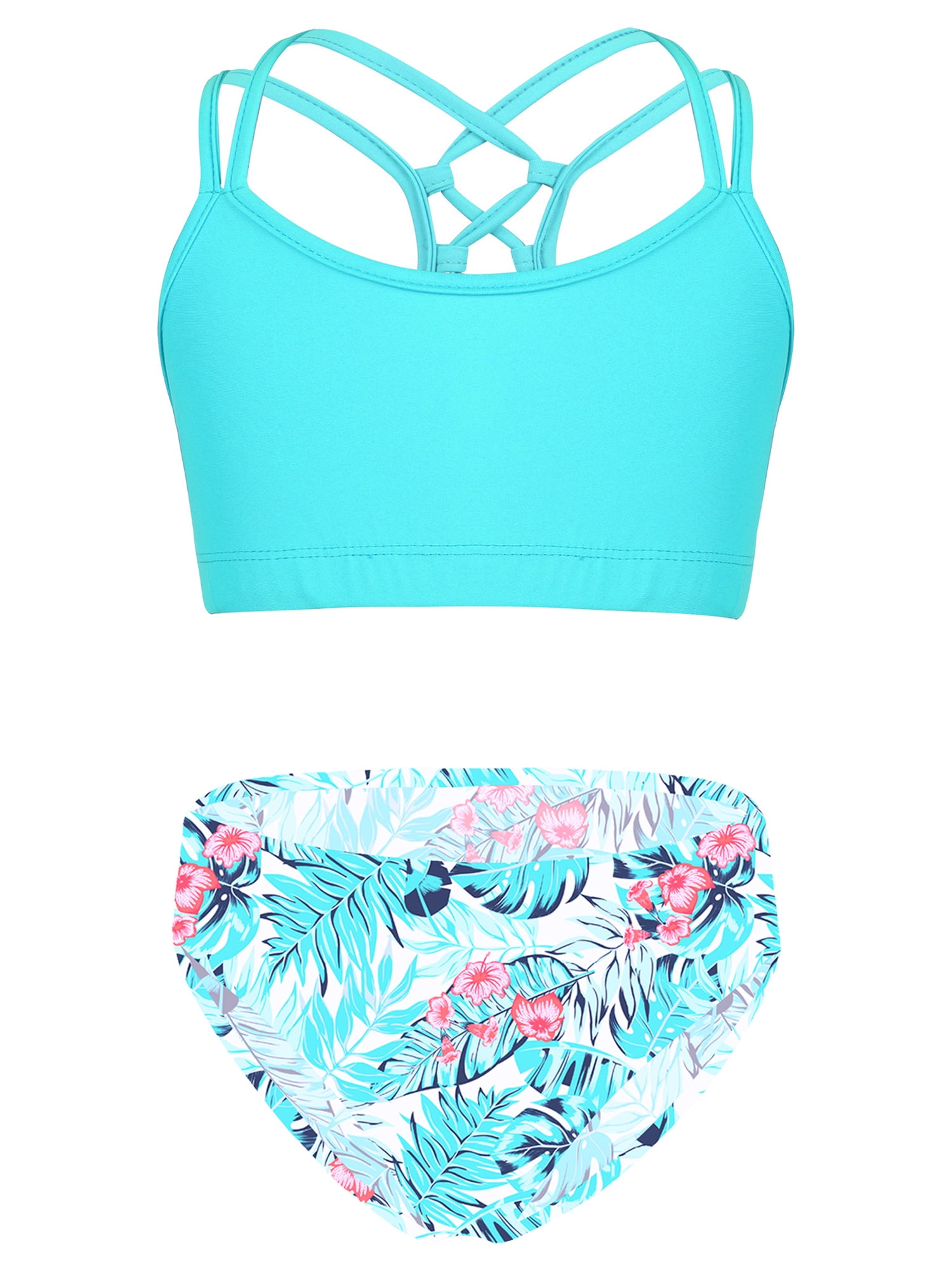 YiZYiF Girls 2PCS Tankini Swimsuit Bowknot Back Tops with Wide Elastic ...