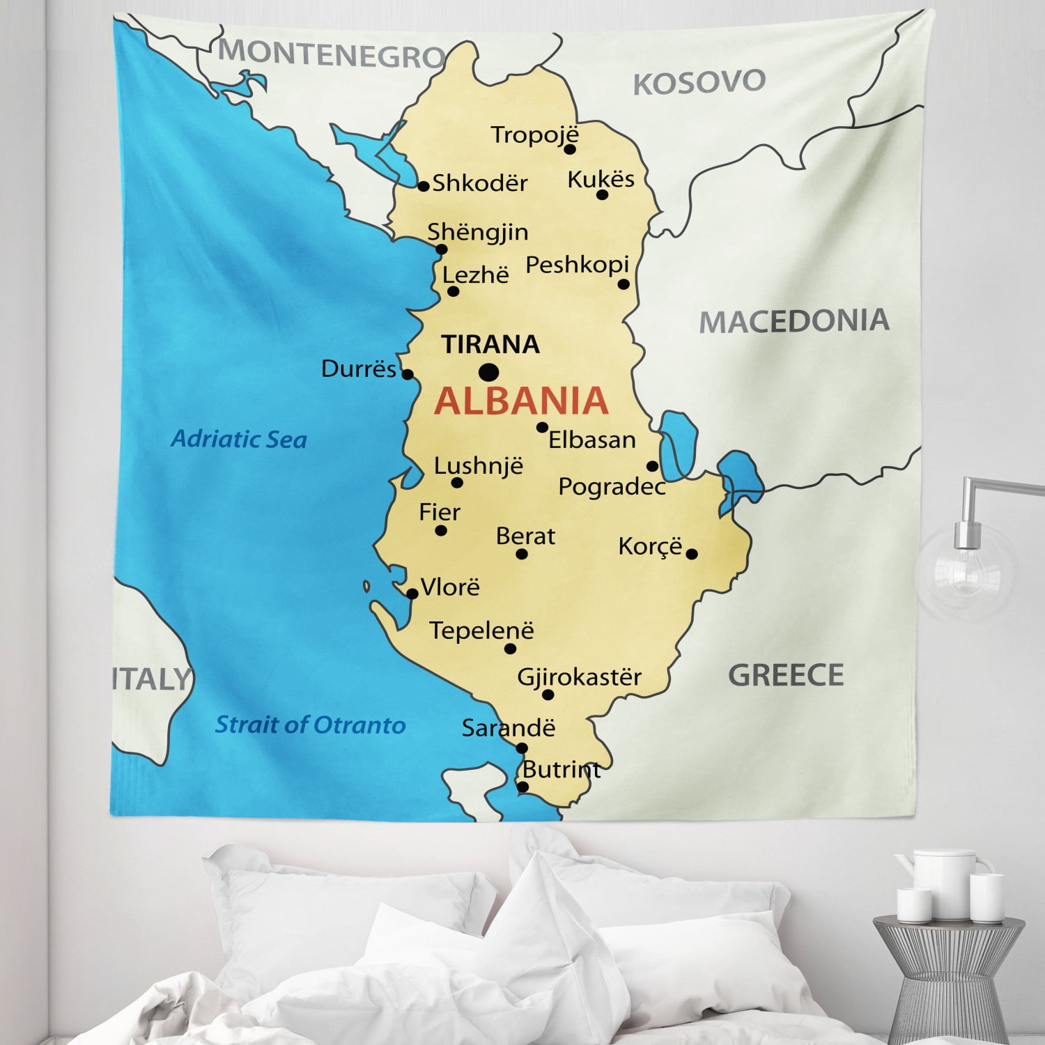 Albania Tapestry, Illustrated Map of Balkanian Country with Borders and ...