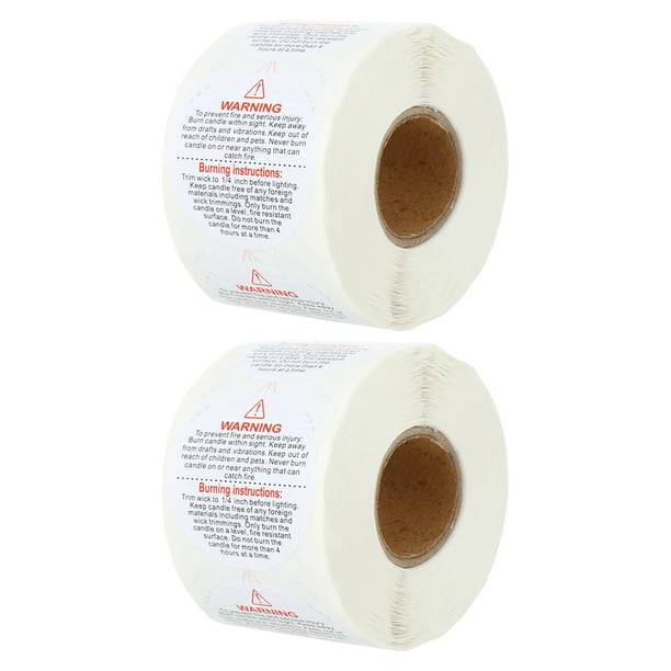 2 Rolls Self-adhesive Candle Warning Stickers Label Candle Jar Safety ...