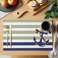 Anchor Striped Cotton Linen Placemats Set of 6, Ocean Sage Green and ...