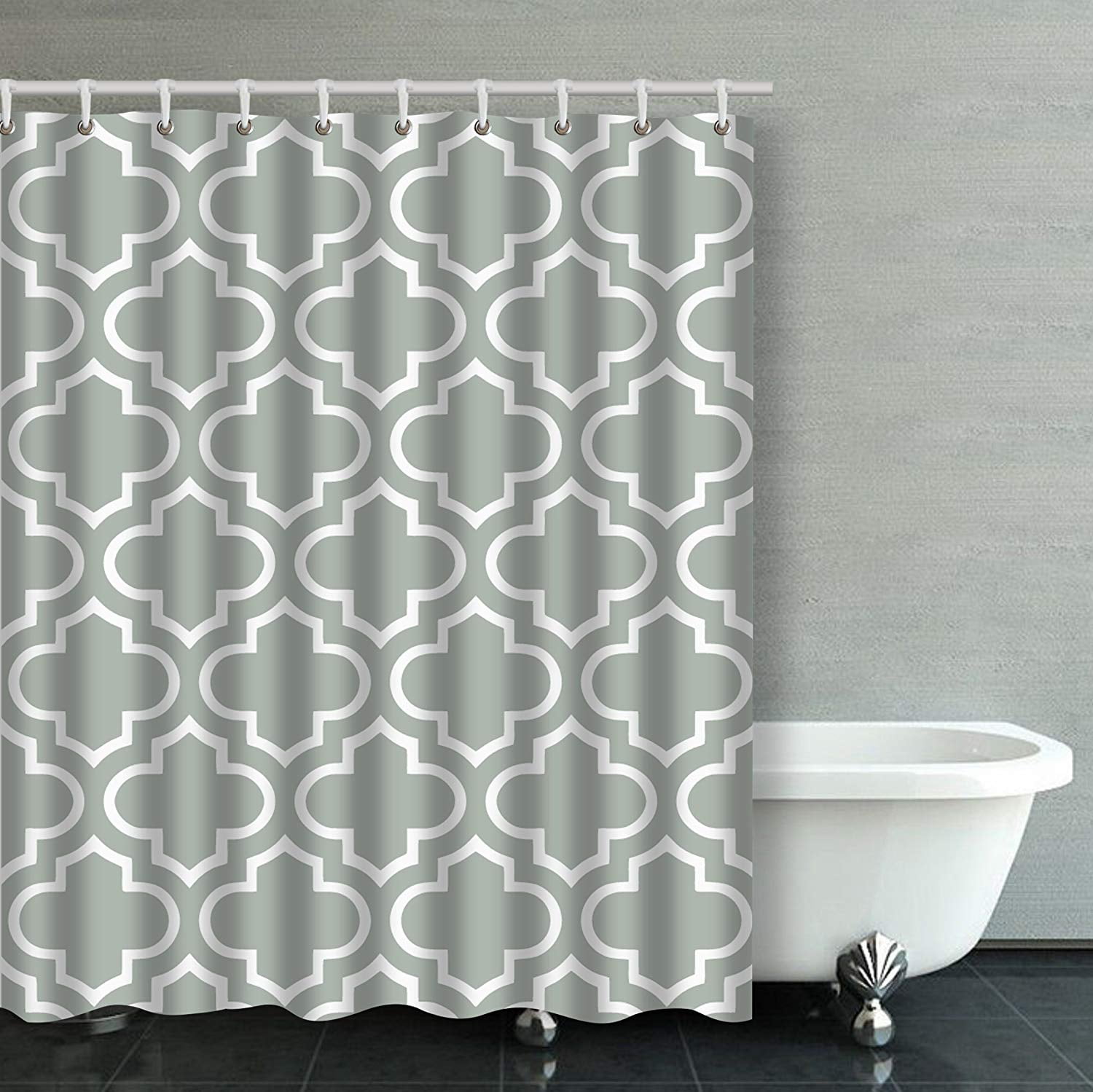 Artjia Moroccan Quatrefoil Pattern In Silver Crisp Gray Bathroom Shower