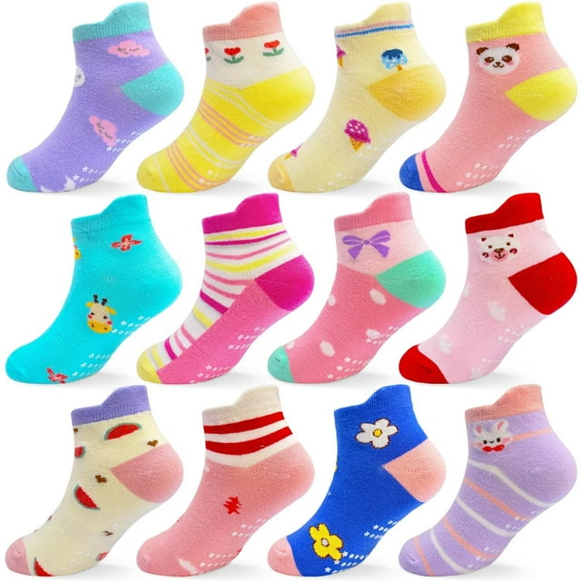 Kids Non Slip Socks Grip Ankle Sticky Toddler Socks 12 Pairs for 1-3/3 ...