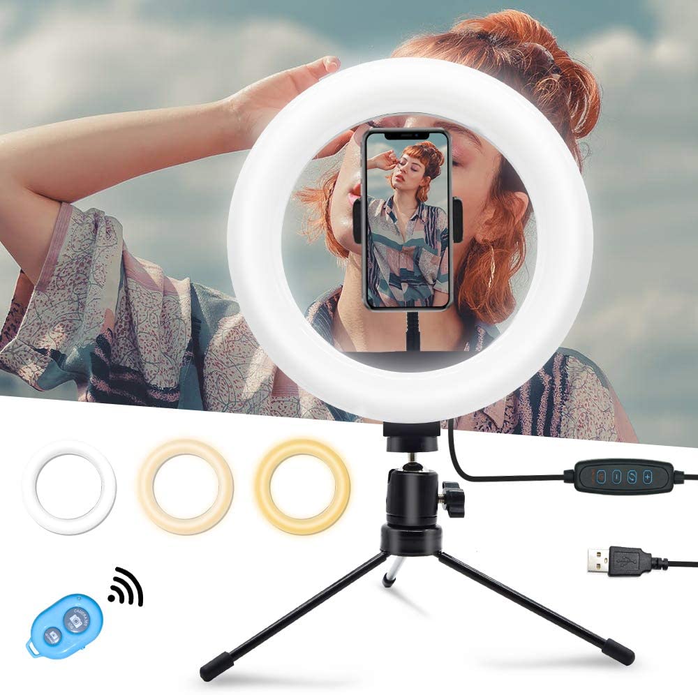 8" Selfie Ring Light MOUNTDOG Desk Ring Light with Detachable Tripod ...
