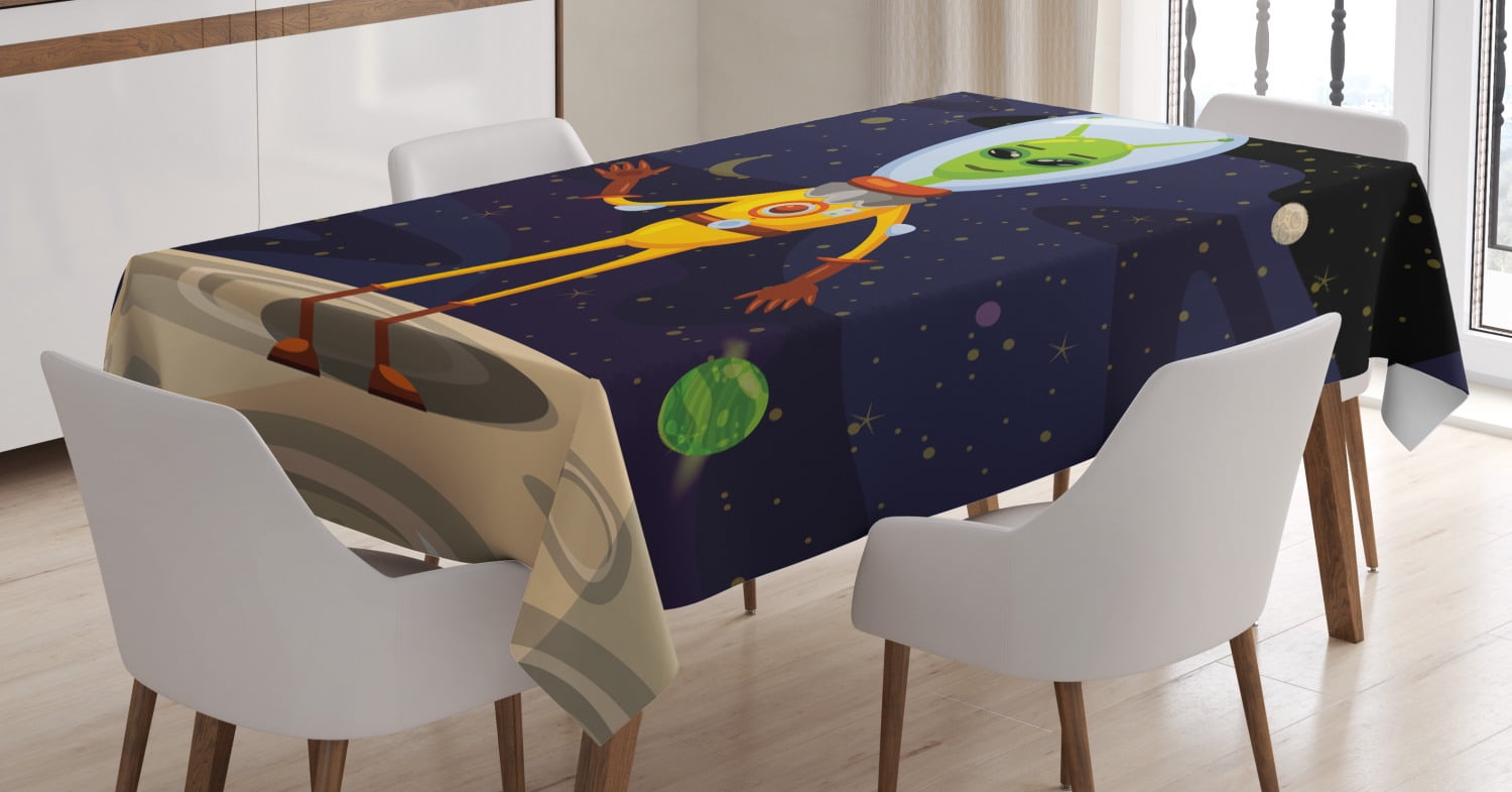 Ambesonne Alien Tablecloth Rectangular Table Cover, Funny Creature in a ...