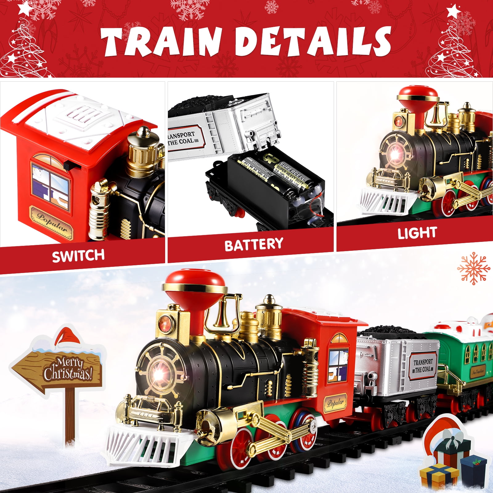 Buy Christmas Train Set for Under the Tree with Lights&Sounds, Holiday ...