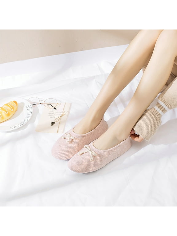 Oooh Geez Women's Pom Pom Ballet Slippers, Cozy Fuzzy Plush House Shoes ...