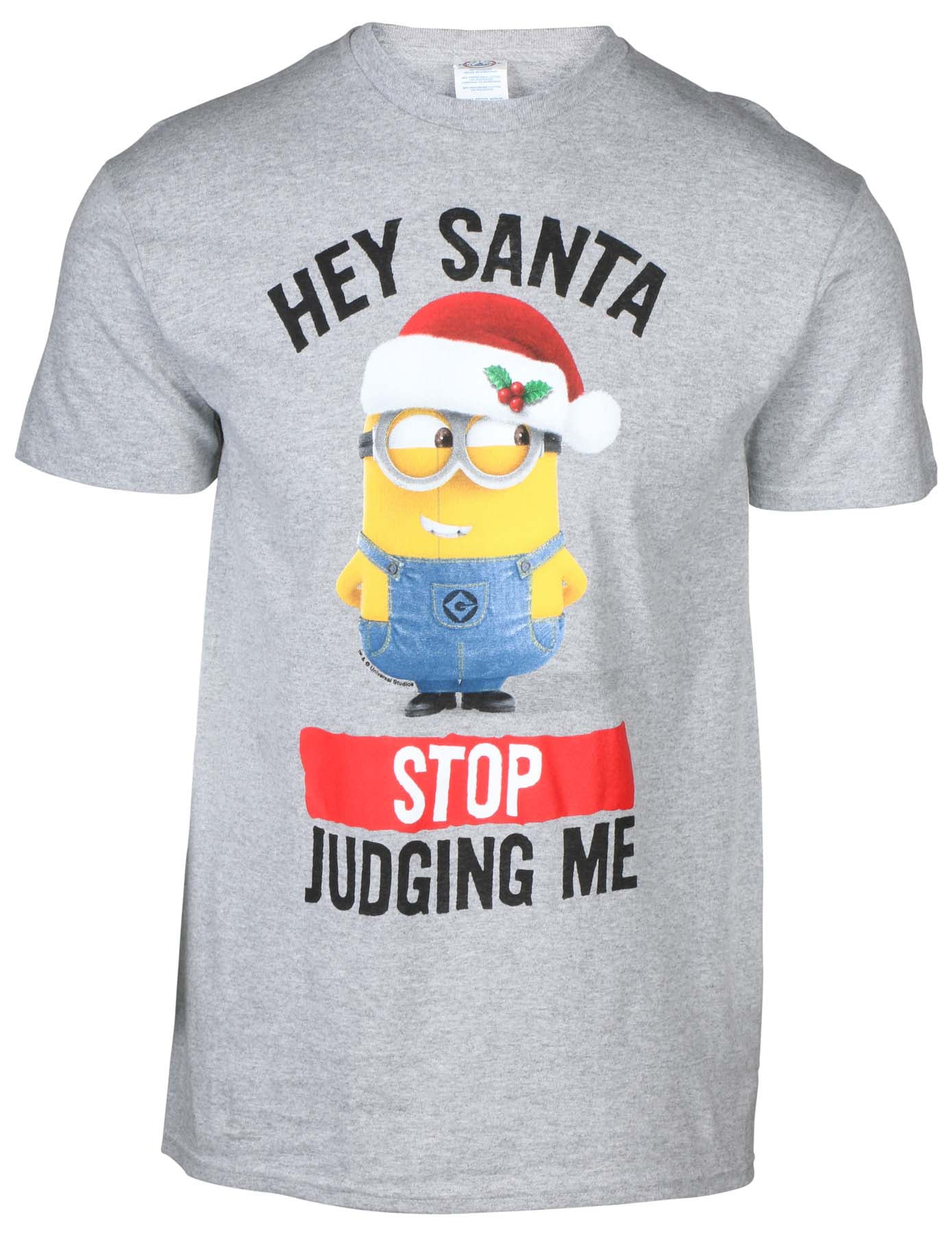 Mens Licensed Minions Christmas Hey Santa T Shirt Gray Minion Santa