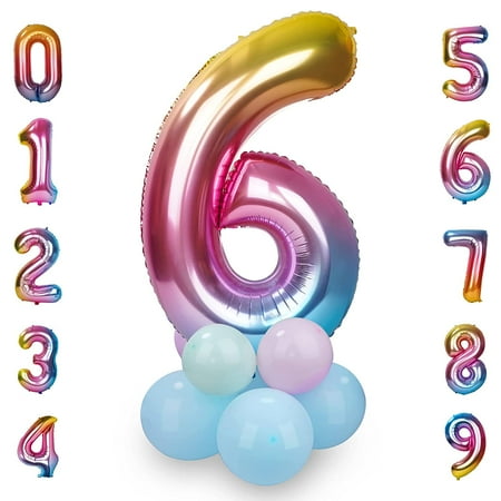 40-inch Number Balloon with 8 Colorful Balloons, Rainbow 6 Balloon for ...