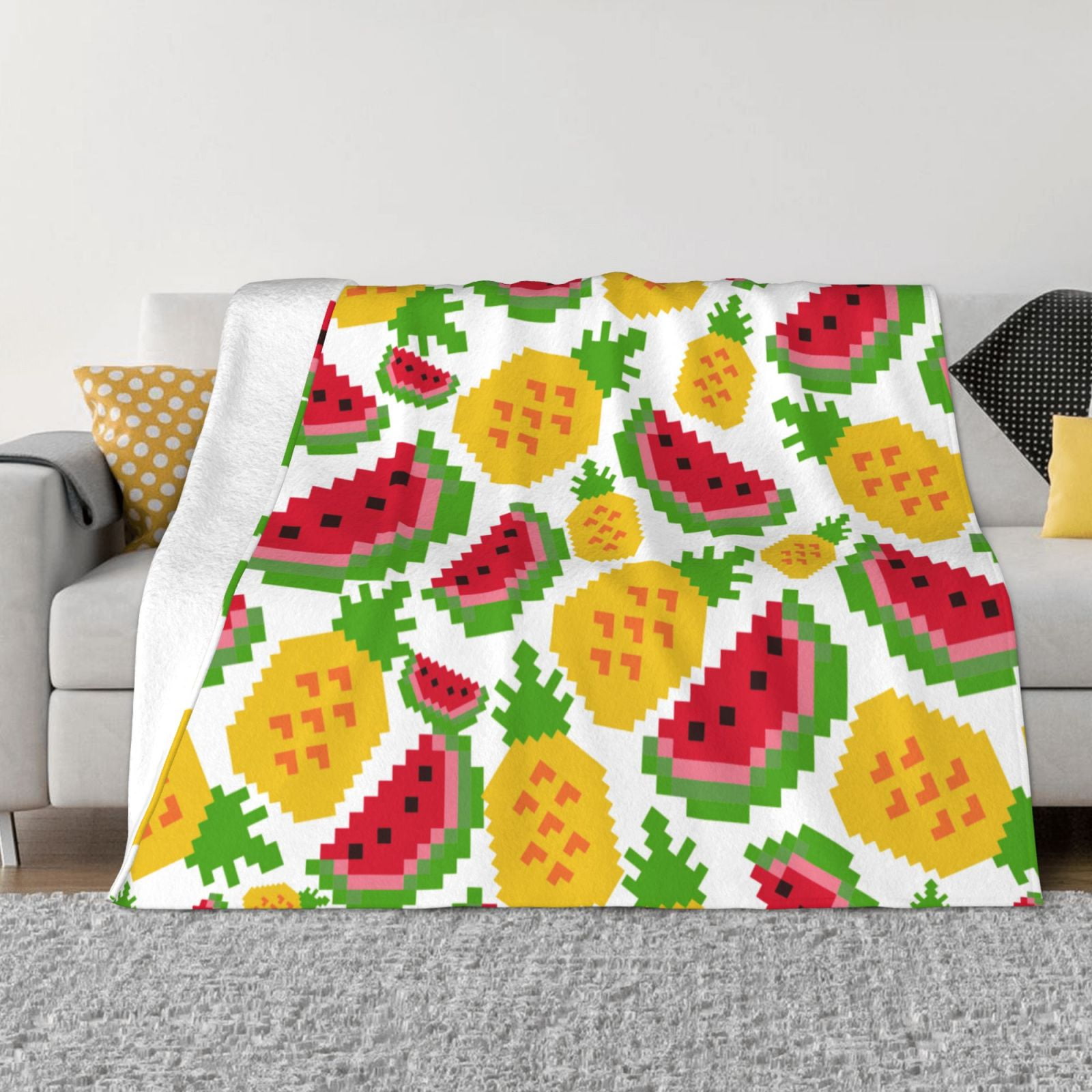 XMXT Throw Blanket, Pineapple Watermelon Pixel Print Machine Washable Blankets for Sofa, 60 x 50 ...
