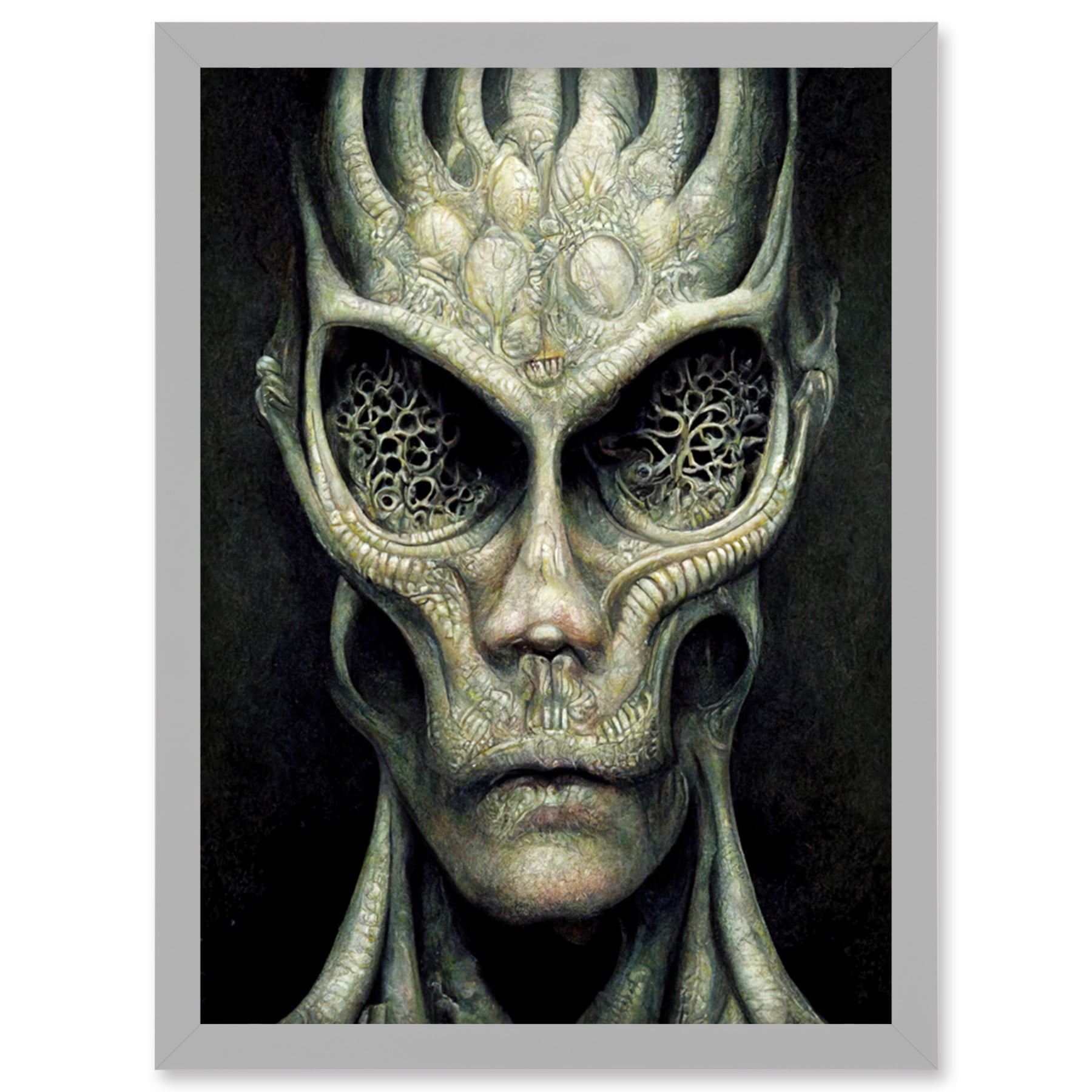 Gray Alien Gothic Horror Dark Monochrome Artwork Framed Wall Art Print ...