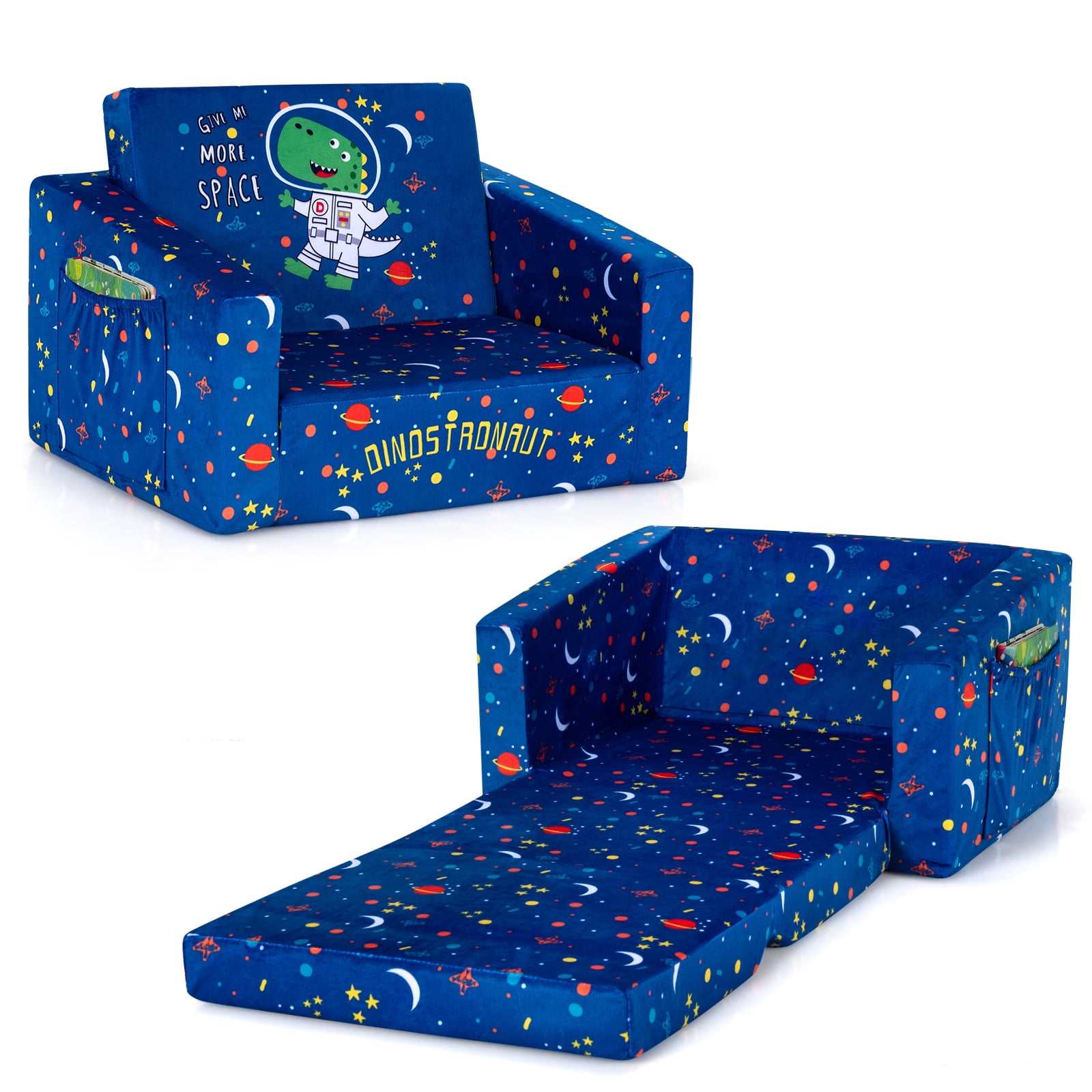 Infans 2-in-1 Convertible Kids Sofa to Lounger Flip-Out Chair w/Storage ...