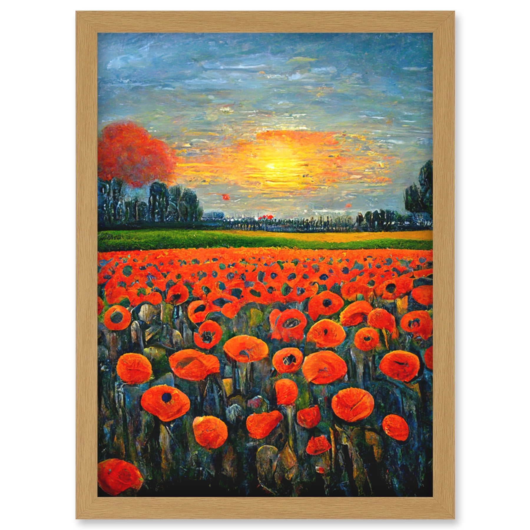 Flanders Field At Sunset Expressionism Oil Paint Poppy Flowers Artwork ...