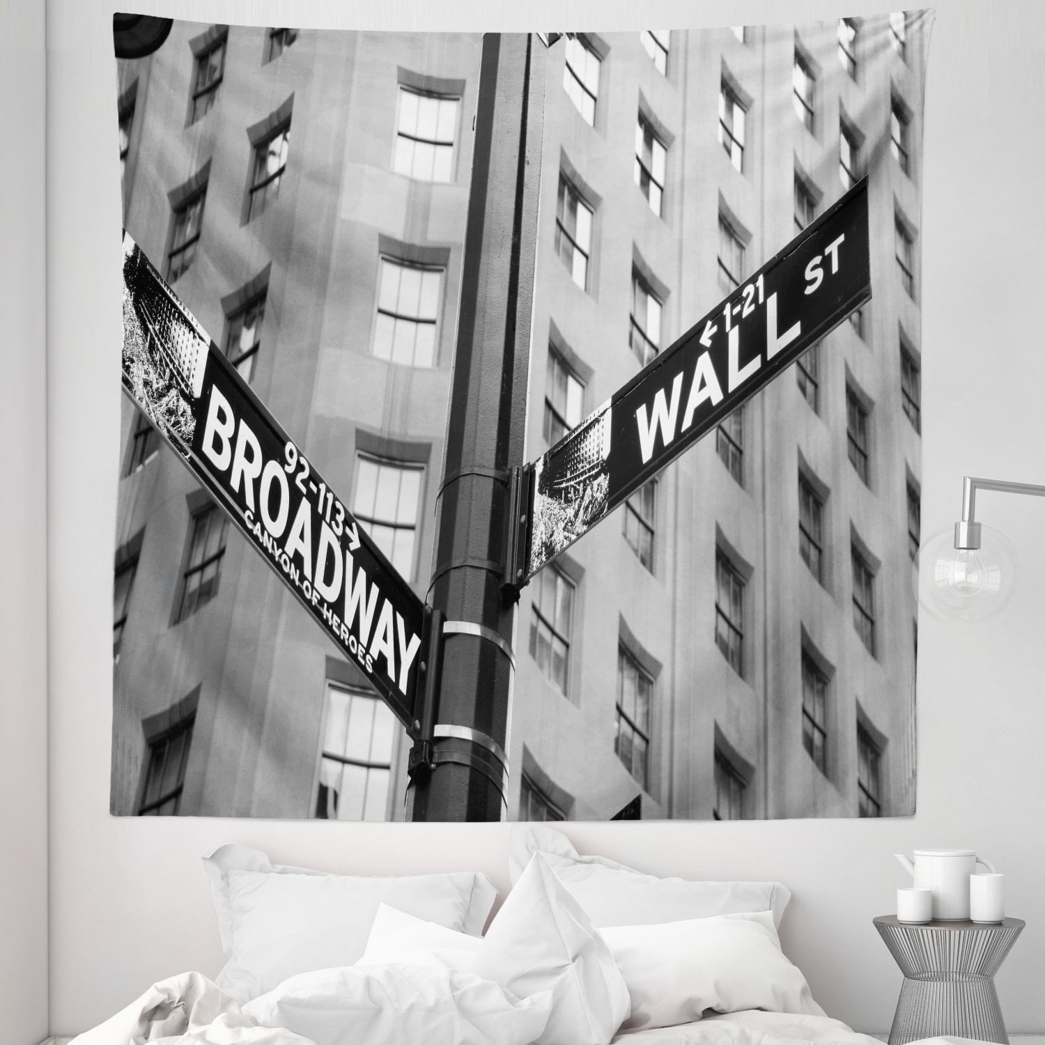 Black White Tapestry, Street Signs of Intersection of Wall Street and ...