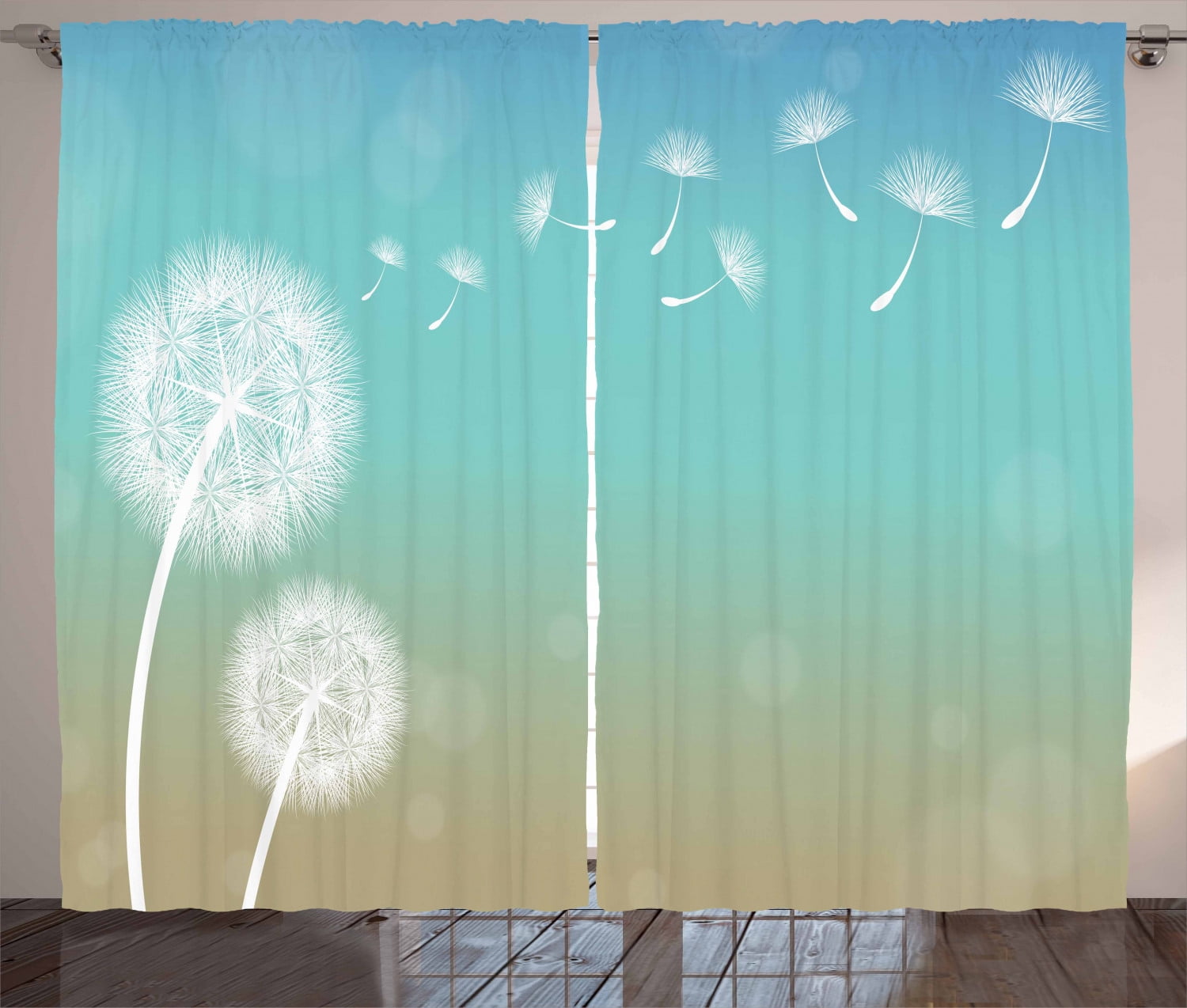 Dandelion Curtains 2 Panels Set, Blowball Flowers on Wind Blossoming ...